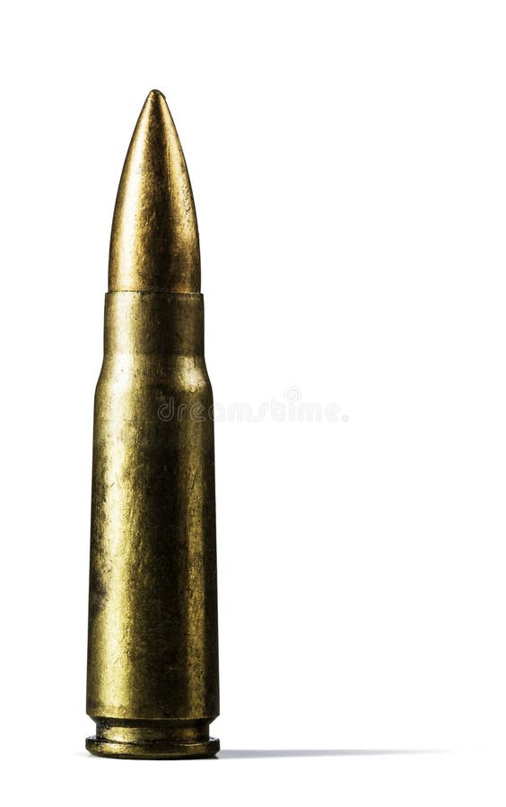 Single Rifle Bullet on White Surface Stock Photo - Image of crime, lead ...