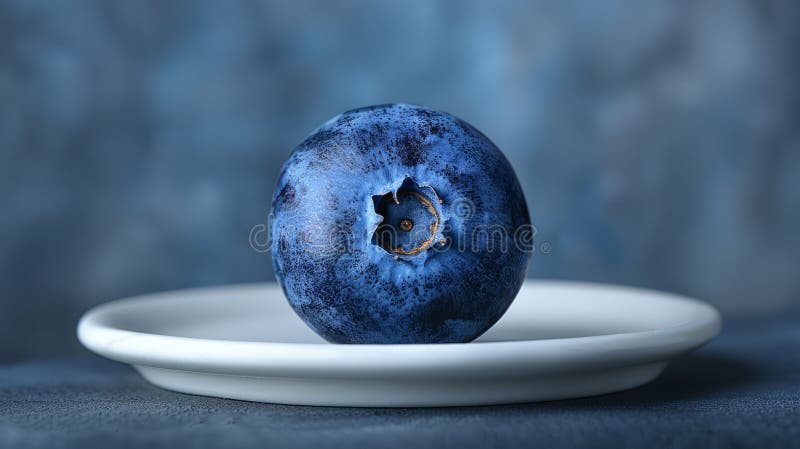 Single Ripe Blueberry White Plate Against Blue Background Stock Photos ...