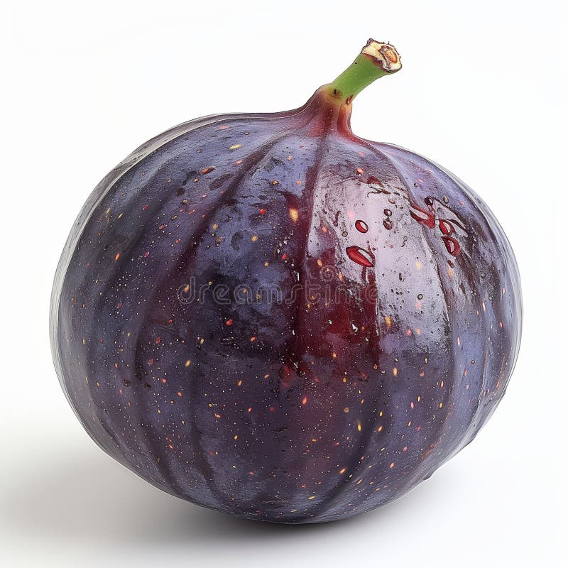 Single Ripe Fig with Green Stem on White Background Stock Photo - Image ...