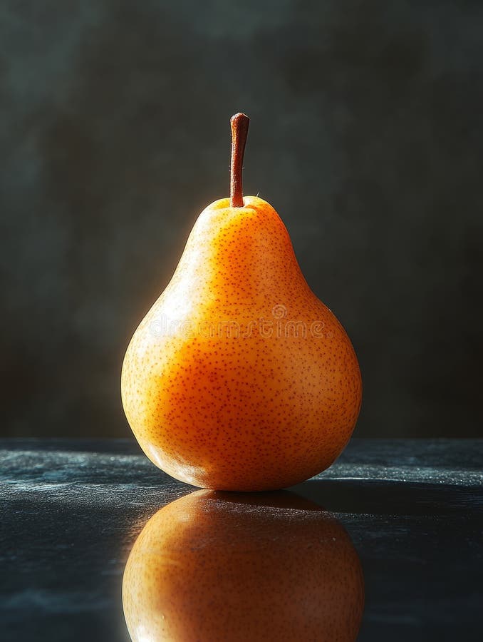 A Single Ripe Pear on a Reflective Surface. Stock Image - Image of ...