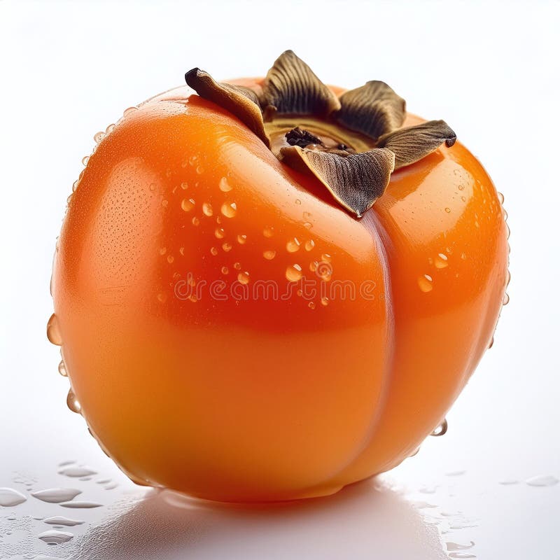 A Single, Ripe Persimmon Gleams with Water Droplets Stock Illustration ...