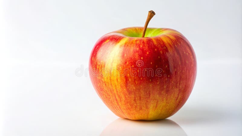 A Single, Ripe Red Apple with Yellow Undertones Sits on a Bright White ...