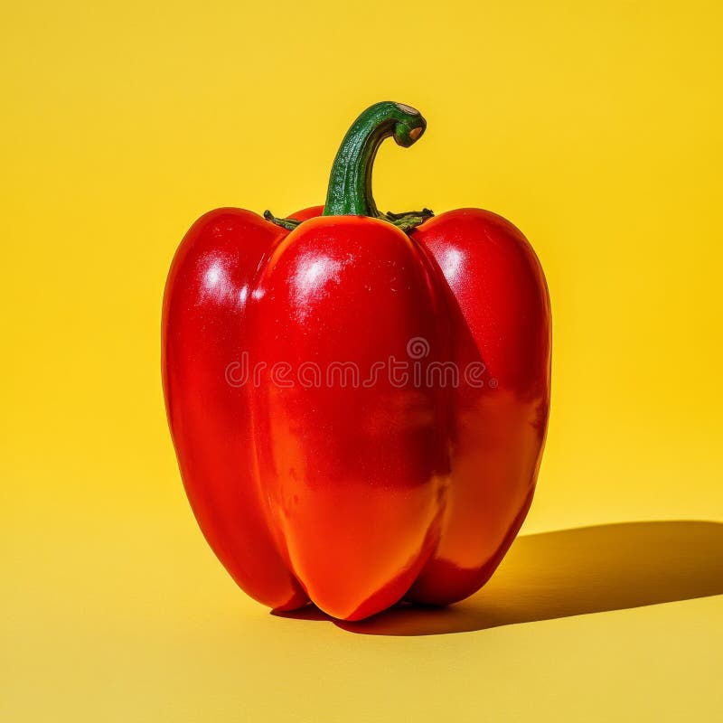 Single, Ripe Red Bell Pepper on Vibrant Yellow Background, Isolated ...