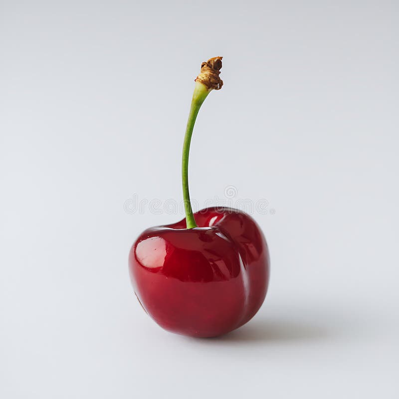 Single Red Cherry Stem Fruit Photography Minimalist Background Sweet ...