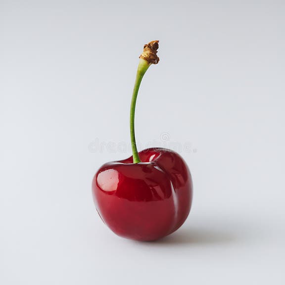 Single Red Cherry Stem Fruit Photography Minimalist Background Sweet ...