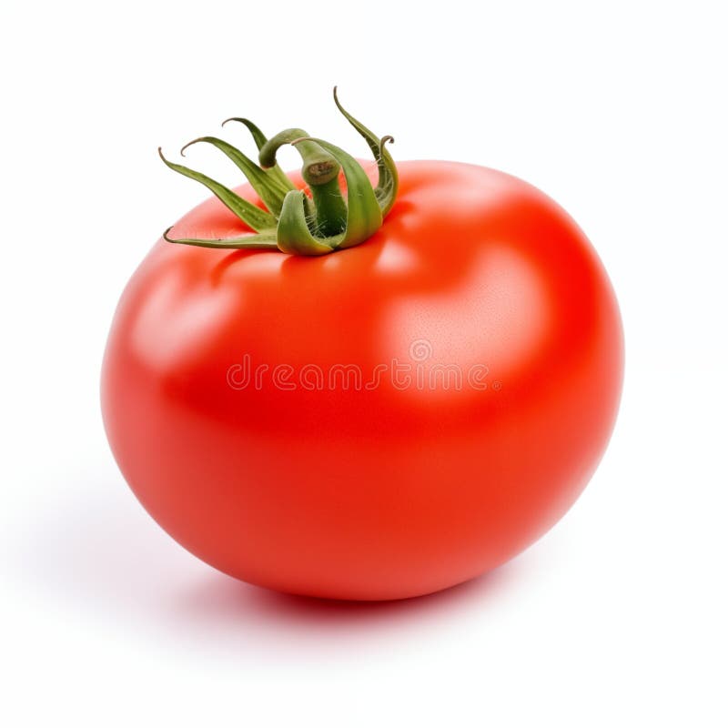 Single Ripe Tomato with Green Stem Isolated on White Background Stock ...