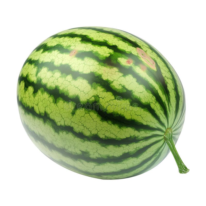 Single Ripe Watermelon with Textured Green Rind, Isolated on White ...