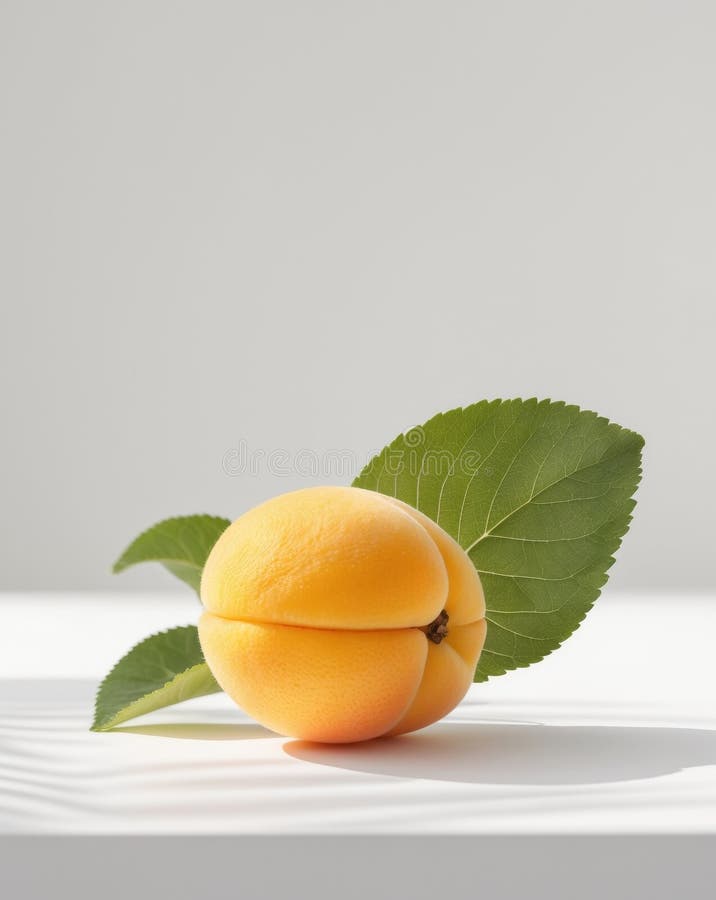A Single Ripe Yellow Apricot with a Green Leaf Stock Image - Image of ...