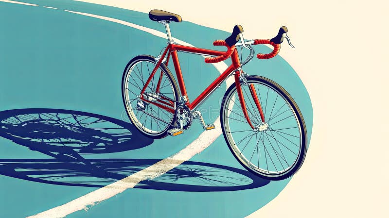 Single Road Bike on Curve with Long Shadow . Stock Illustration ...