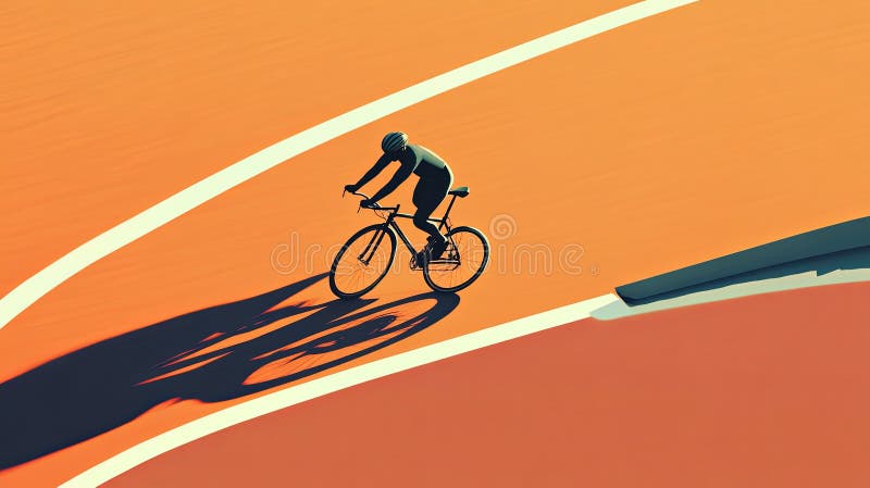 Single Road Bike on Curve with Long Shadow . Stock Illustration ...