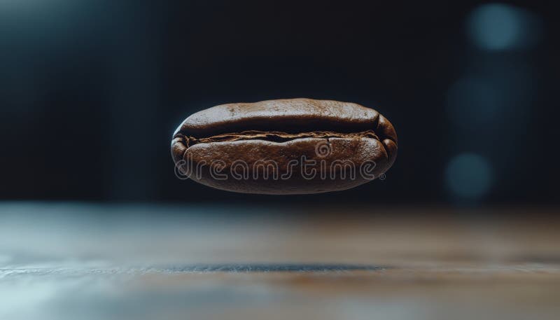 Single Roasted Coffee Bean Floating in Mid-Air, Isolated on a Blurred ...