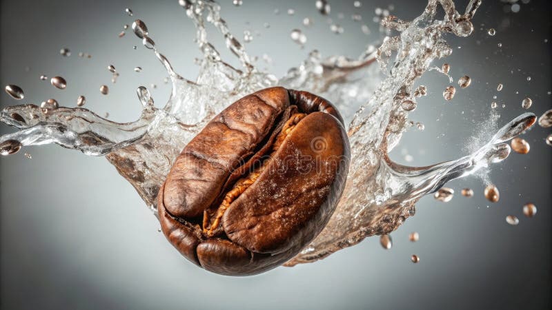 A Single Roasted Coffee Bean in Motion, Suspended within a Dynamic ...