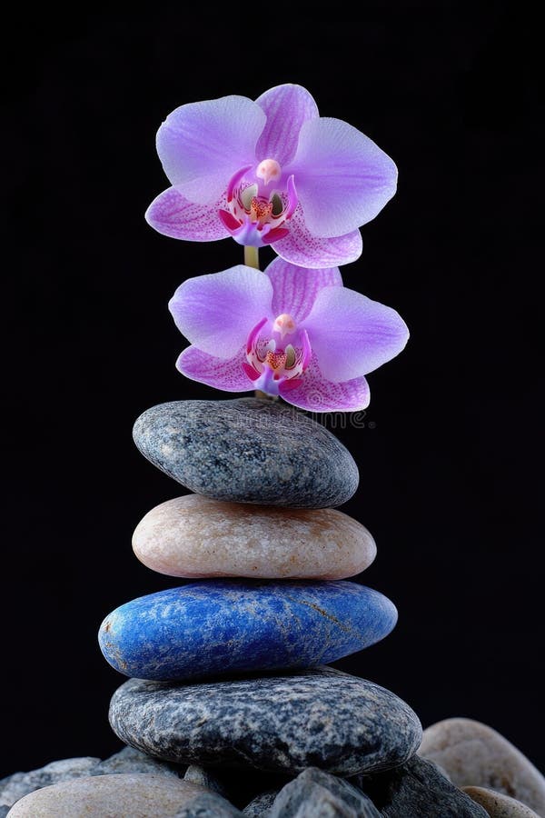 A Single Rock with a Flower Growing Out of it Stock Photo - Image of ...