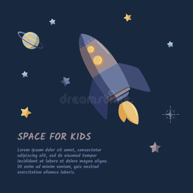Single Rocket and Starry Sky in a Open Space. Flat Vector Illustration ...