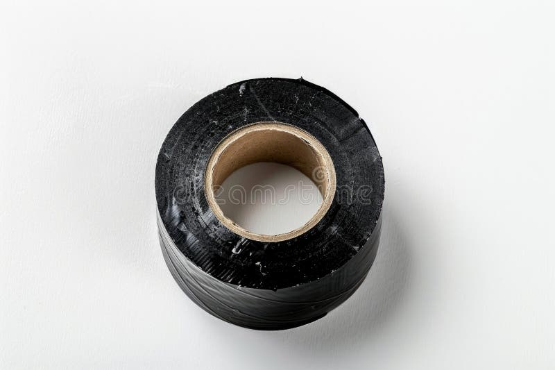 A Single Roll of Black Tape Stuck To a White Background Stock Photo ...