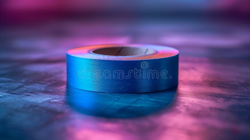 A Single Roll of Blue Adhesive Tape with a Glossy Finish Standing on a ...