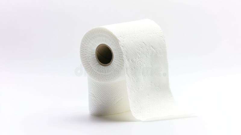 A Single Roll of Toilet Paper Placed on a Plain White Surface Stock ...