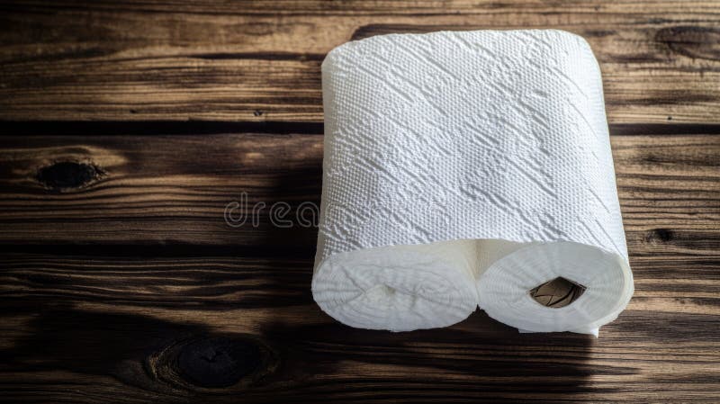 A Single Roll of Toilet Paper Placed on a Wooden Table, Ready for Use ...