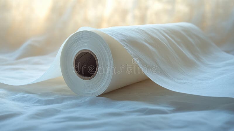A Single Roll of White Tissue Paper Sits on the Edge of a Bed Stock ...