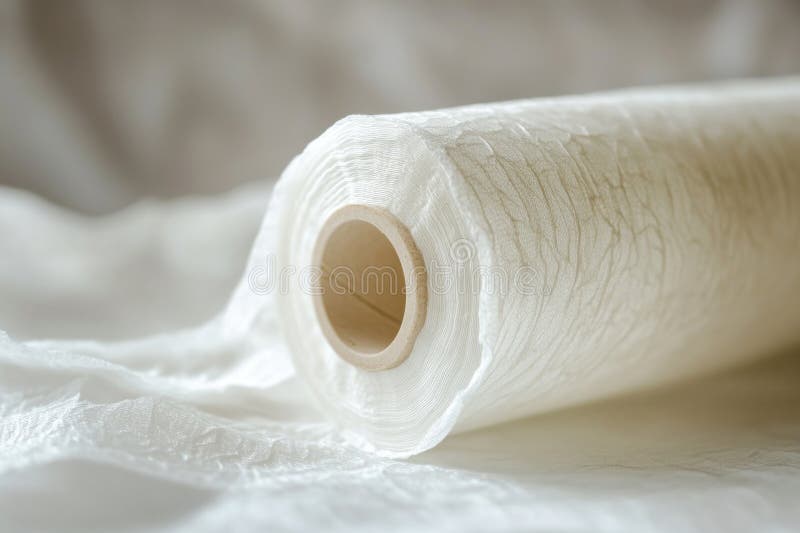 A Single Roll of White Tissue Sits on Top of a Bed, Ready for Use Stock ...