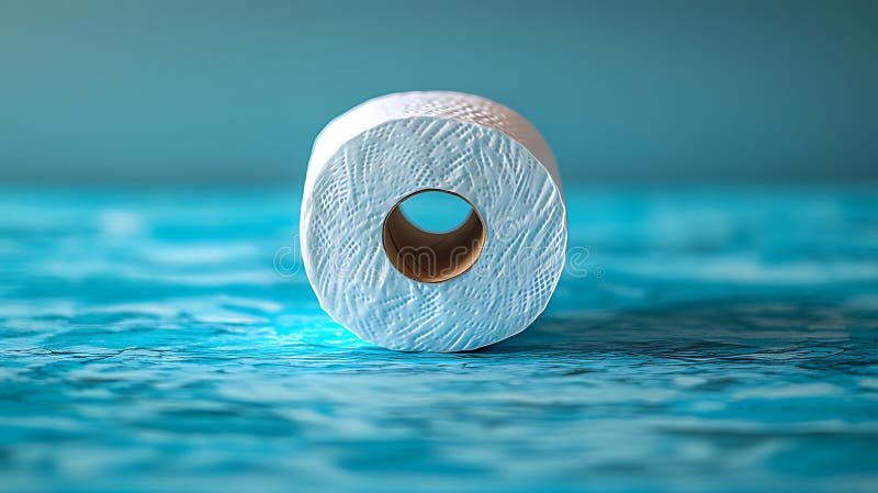 Single Roll of White Toilet Paper on a Blue Surface Stock Illustration ...