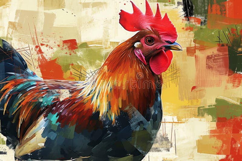 Single Rooster in Modern Collage Art. Stock Photo - Image of feather ...