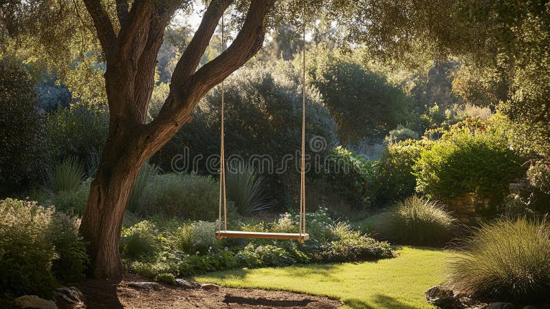 Single Rope Swing Hanging Tall Tree Quiet Garden Background Stock ...