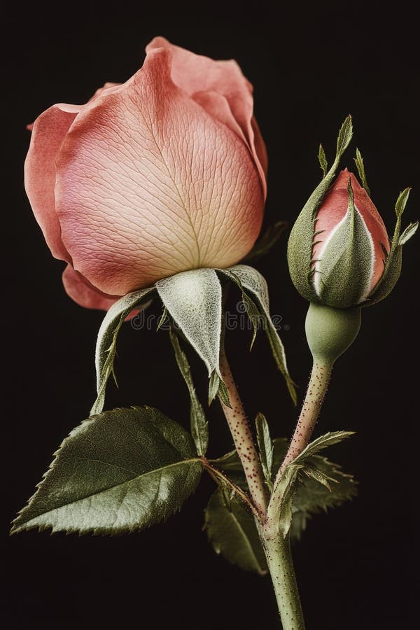 Single Rose Blooms Dark Stem Against Black Background Stock Photos ...