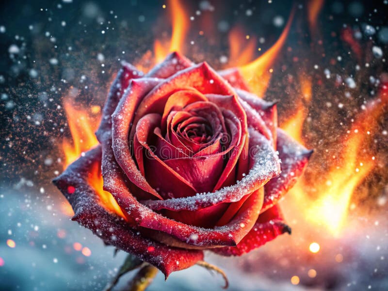 A Single Rose of Fire and Ice Generative Ai Stock Illustration ...