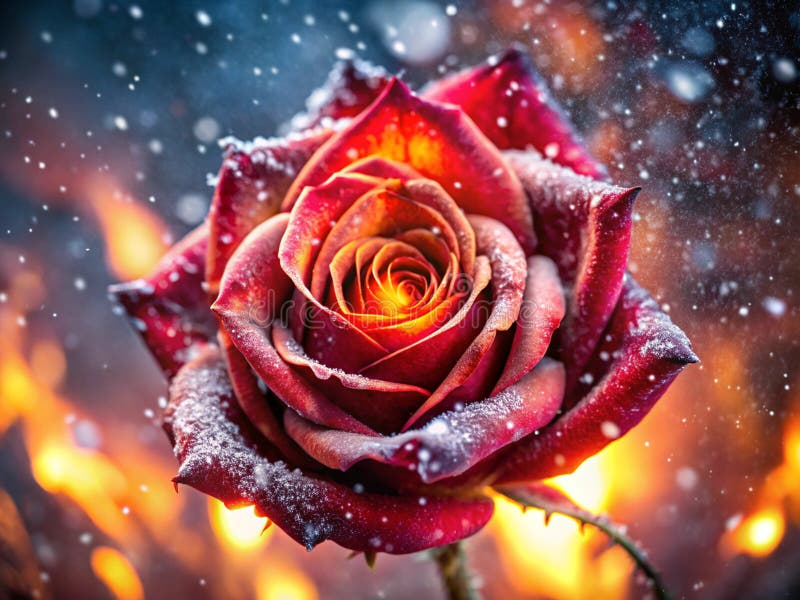 A Single Rose of Fire and Ice Generative Ai Stock Illustration ...