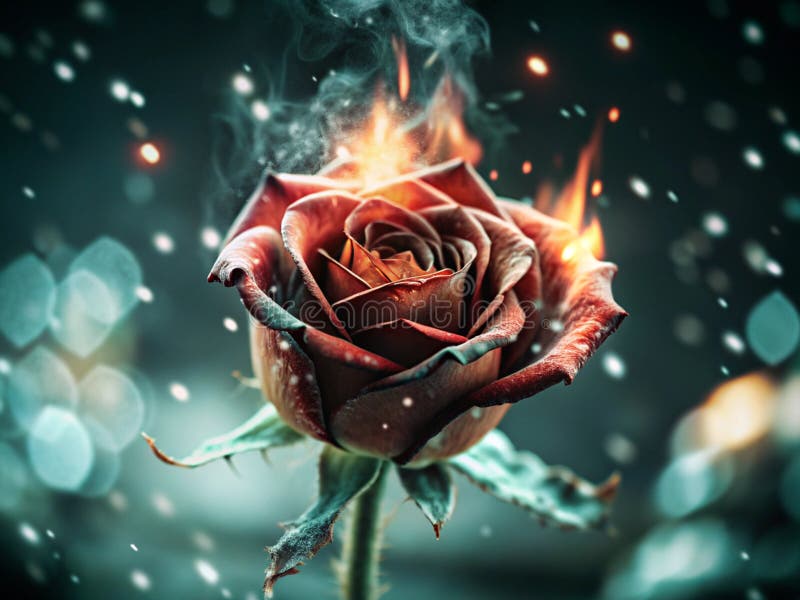A Single Rose of Fire and Ice Generative Ai Stock Illustration ...
