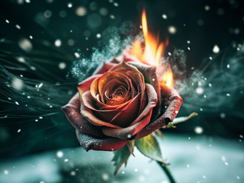 A Single Rose of Fire and Ice Generative Ai Stock Illustration ...