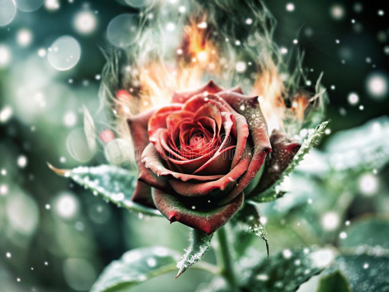 A Single Rose of Fire and Ice Generative Ai Stock Illustration ...