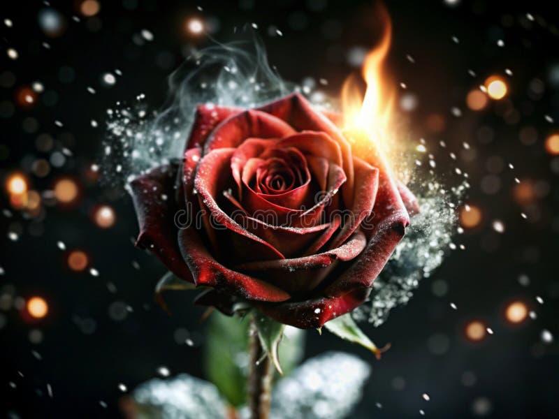 A Single Rose of Fire and Ice Generative Ai Stock Illustration ...