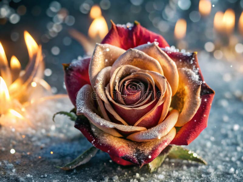 A Single Rose of Fire and Ice Generative Ai Stock Illustration ...
