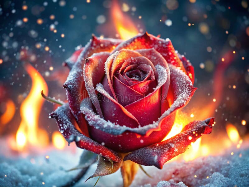 A Single Rose of Fire and Ice Generative Ai Stock Illustration ...