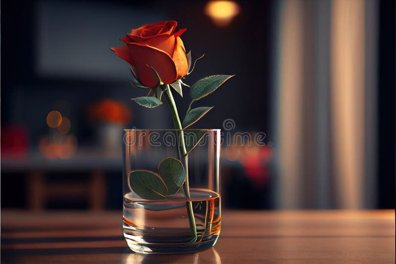 A Single Red Rose Sitting Next To a Candle on a Table Stock ...