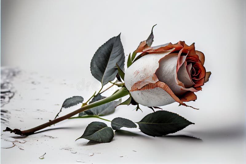 A Single Rose is Laying on the Ground with Water Droplets on it S ...