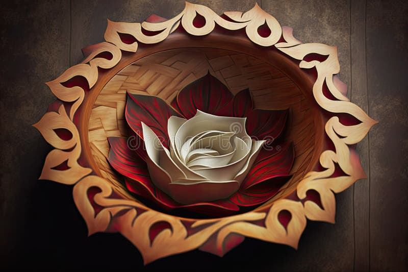 A Single Rose Petal Placed in an Ornate Wooden Bowl Stock Illustration ...