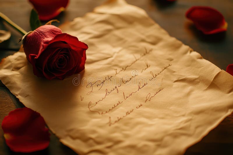 A Single Rose Rests on a Handwritten Note, Symbolizing Love and ...
