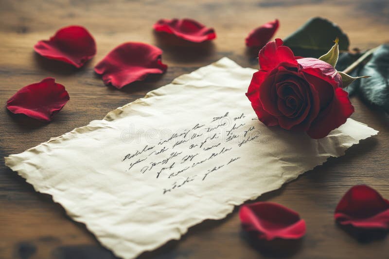 A Single Rose Rests on a Note, Symbolizing Love and Affection for ...