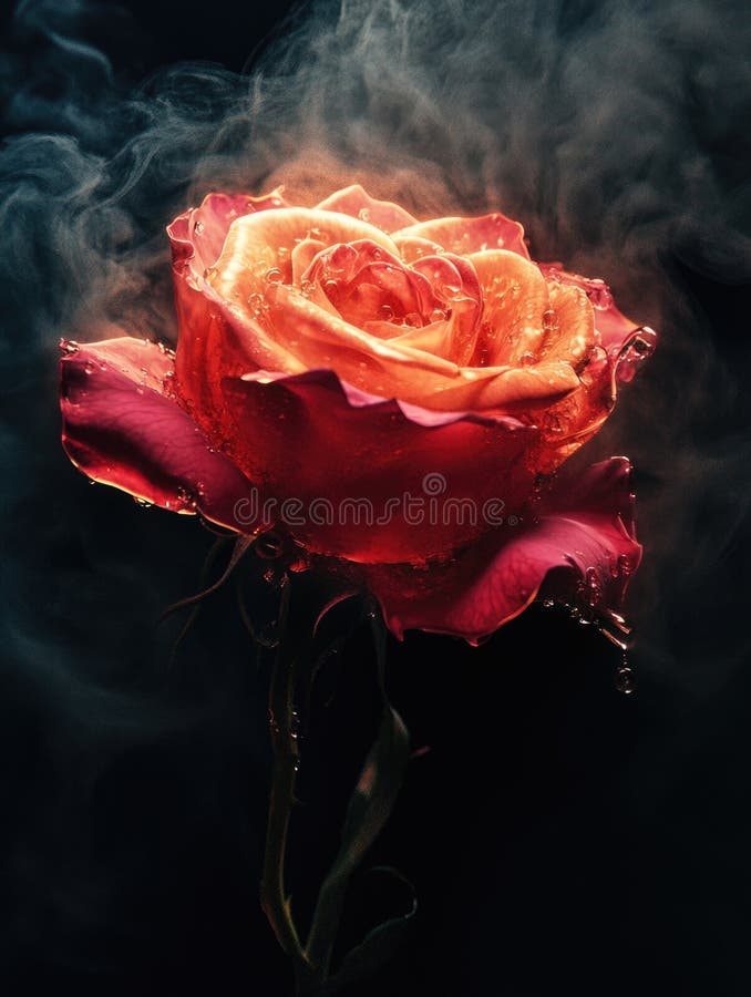 A Single Rose with Smoke Emitting from Its Center, Often Used in ...