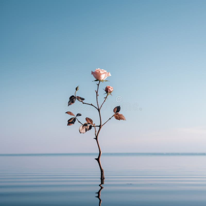 A Single Rose is Standing in the Middle of the Water Stock Illustration ...