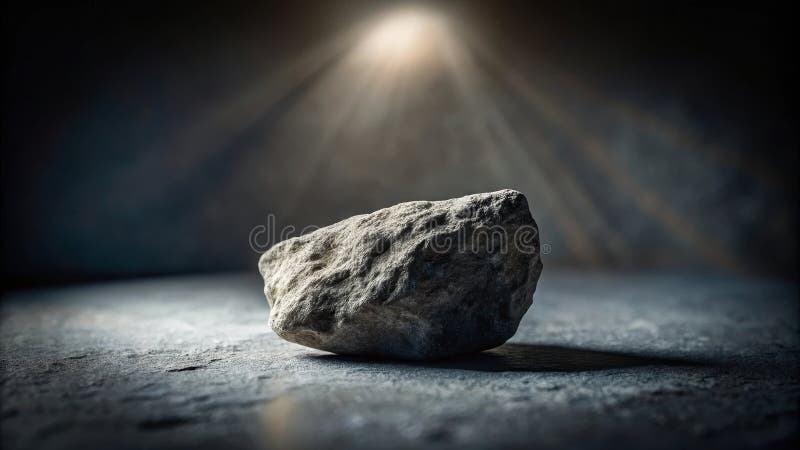 A Single, Rough-hewn Stone Rests on a Dark Surface, Illuminated by a ...