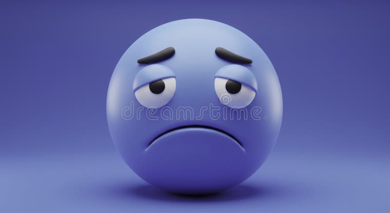 Sad Blue Emoticon 3D Render: Depressed Digital Face Stock Illustration ...