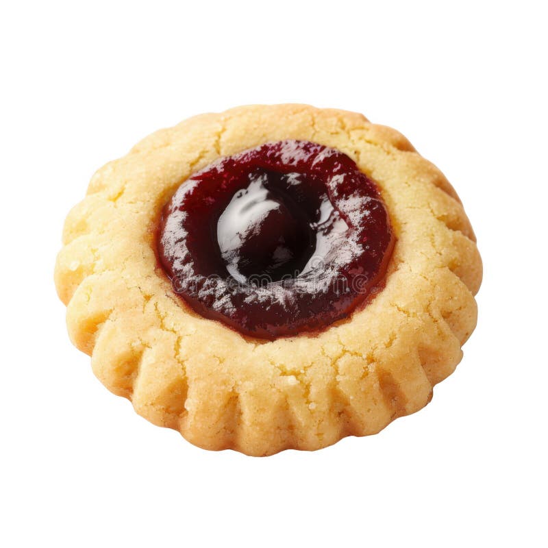 A Single Round Cookie with a Center of Red Jam Stock Image ...