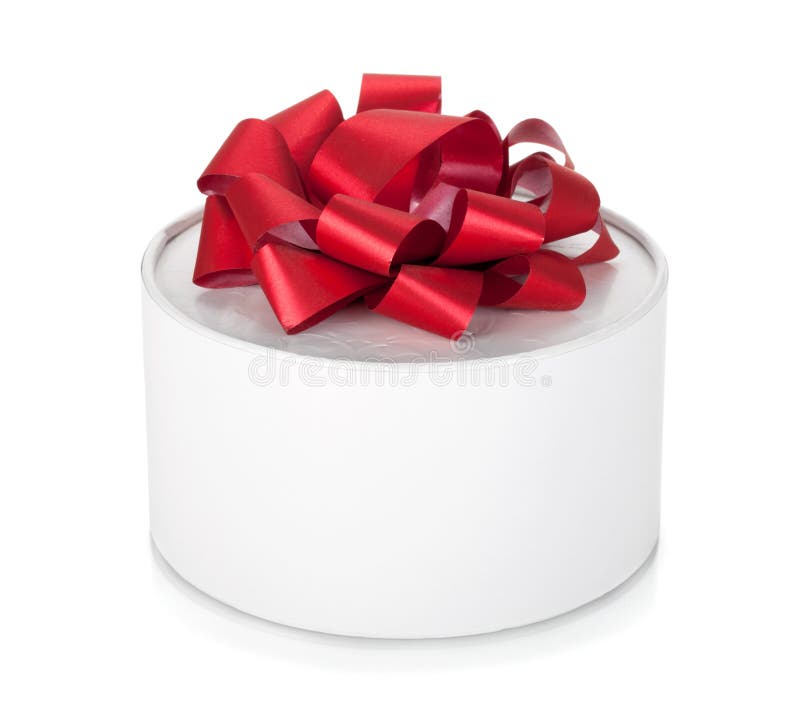 Open Round Gift Box with Red Ribbon Bow Stock Image - Image of ...