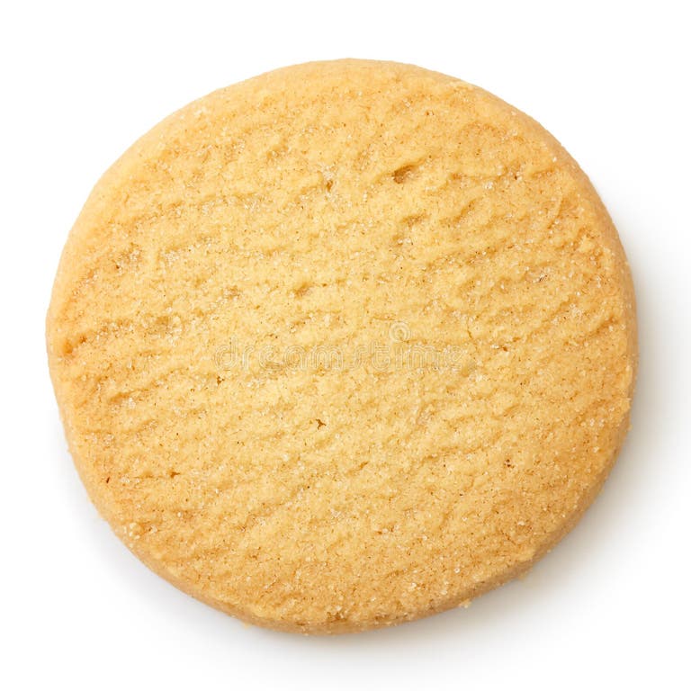 Single Round Shortbread Biscuit Isolated on White from Above. Stock ...
