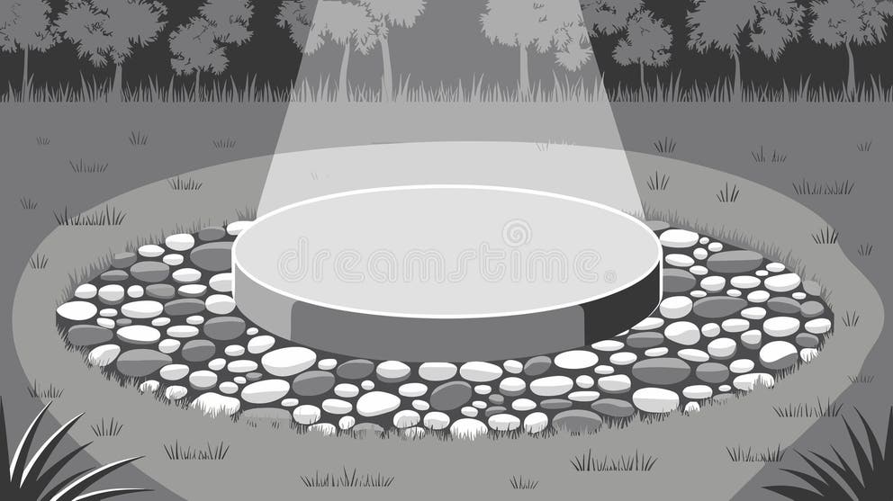 Single Round Stone Podium with Subtle Spotlight, Surrounded by ...