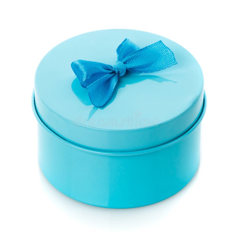 Single Round Turquoise Gift Box with Blue Bow Stock Photo - Image of ...
